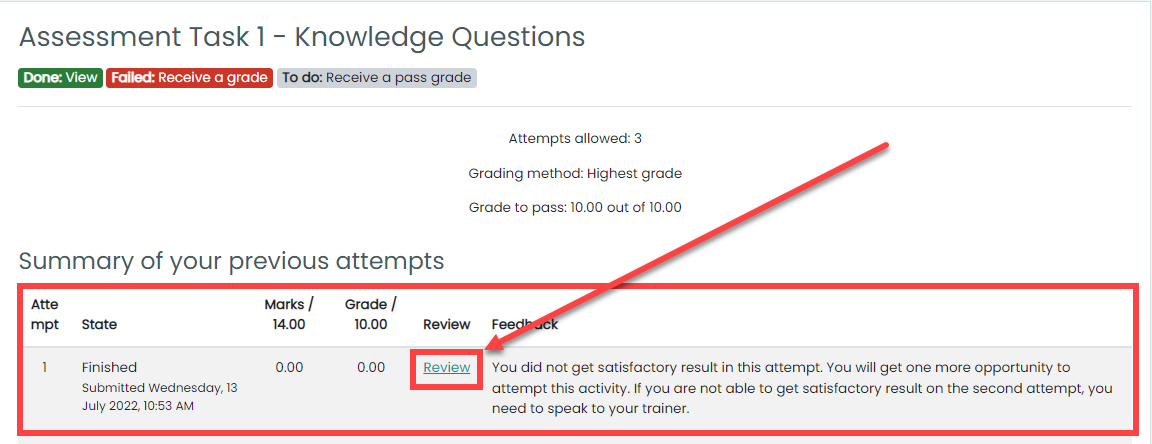 Attempt a quiz in Moodle